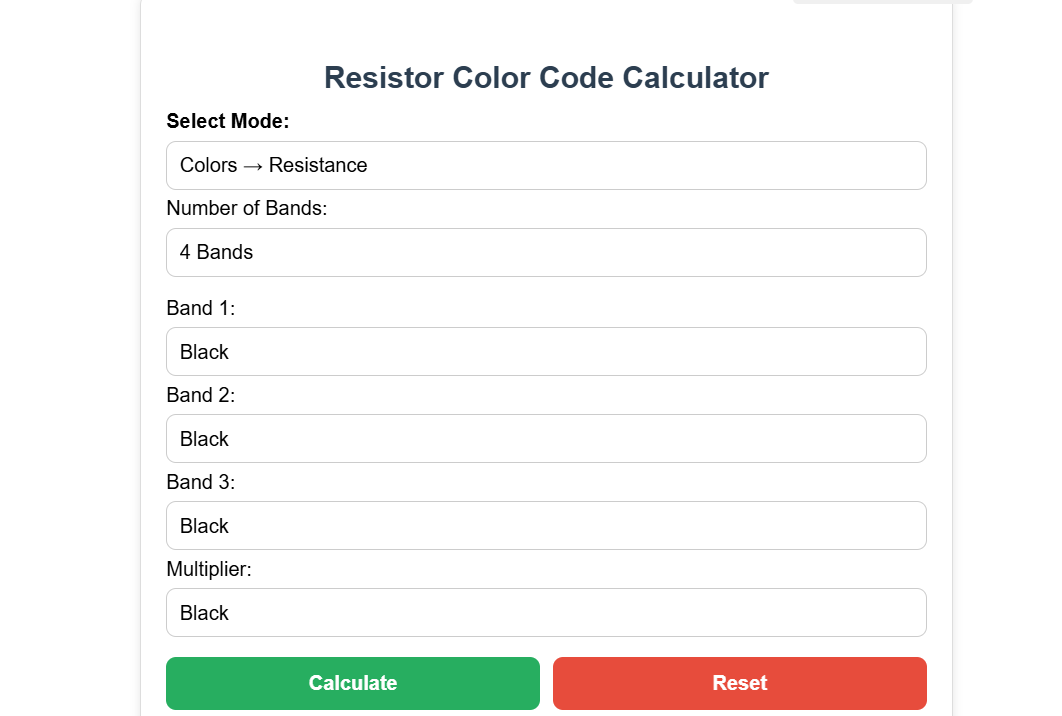 Resistor Color Code Calculator - Zoneleec Tools